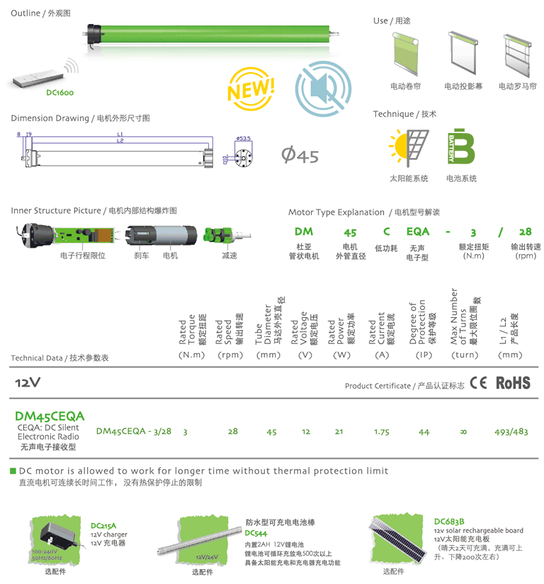 DM45系列_直流管状电机_门窗电机产品