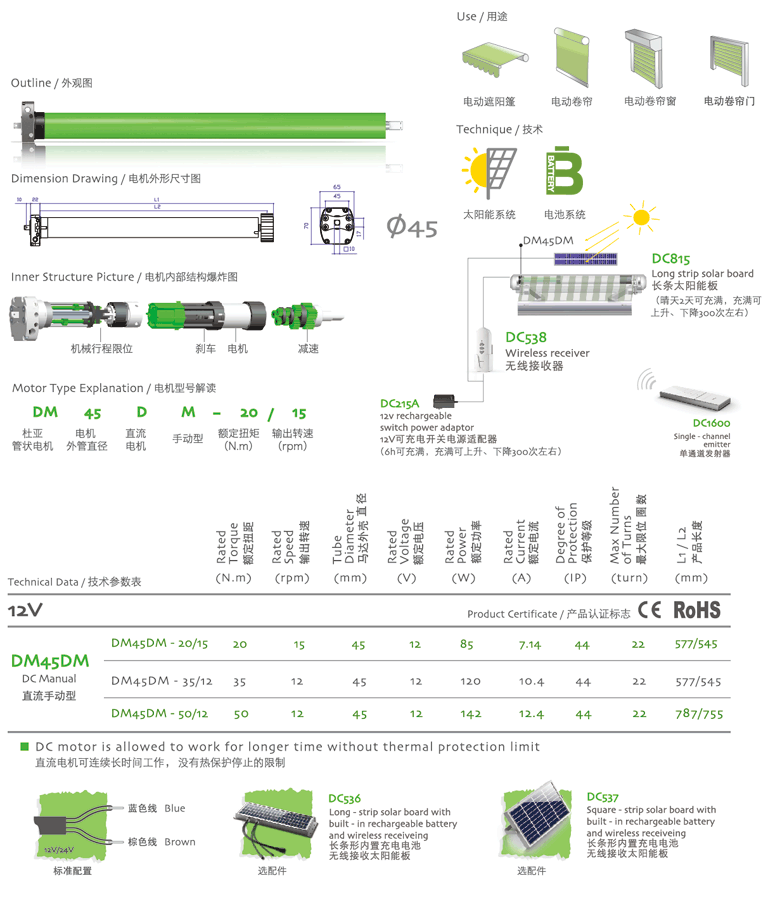 DM45系列_直流管状电机_门窗电机产品
